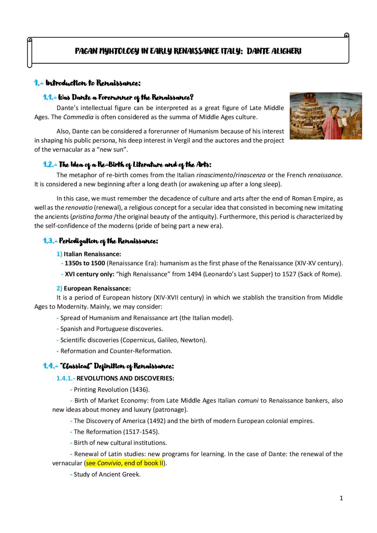 Italian Renaissance Notes - Docsity