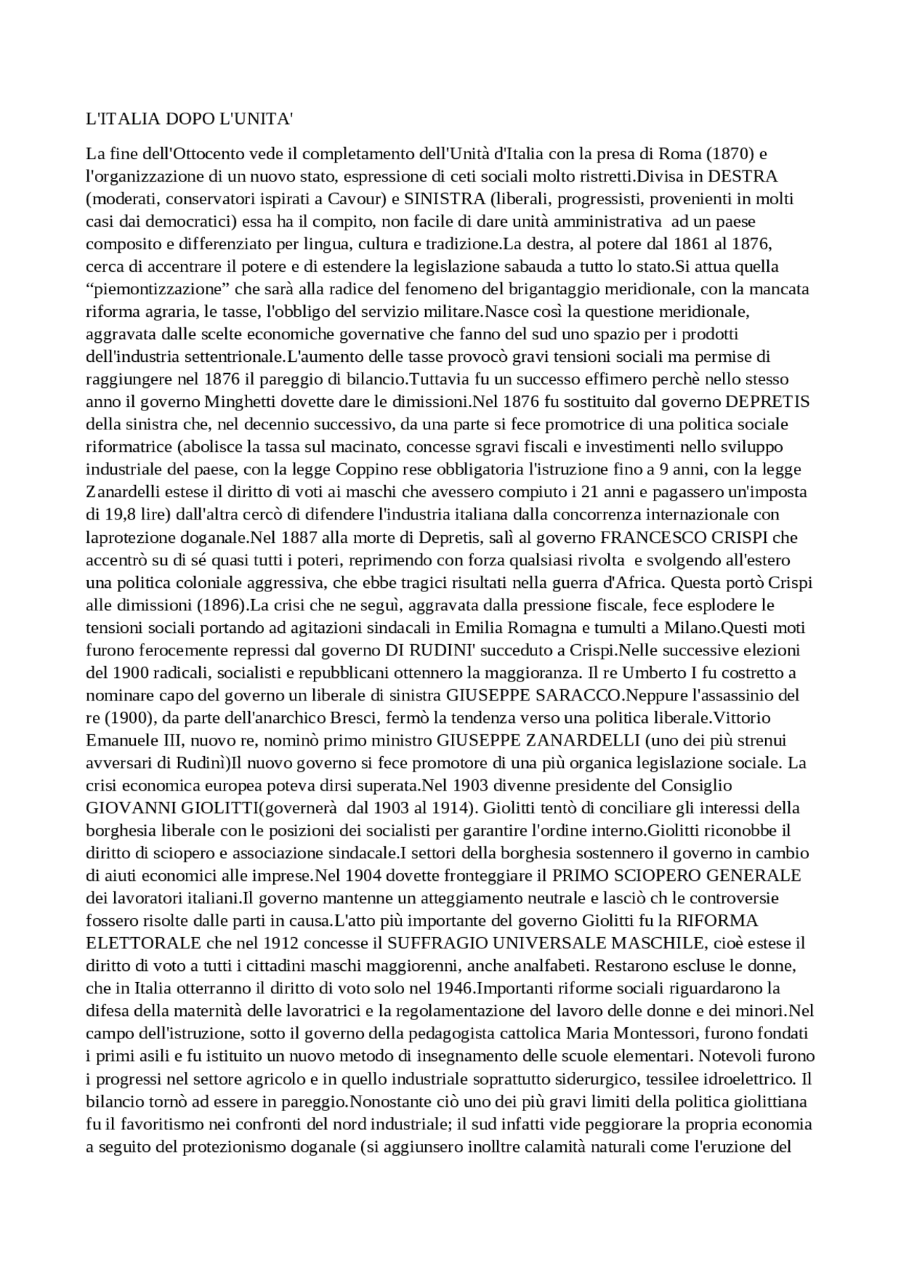 Storia relativa all'italia - Docsity