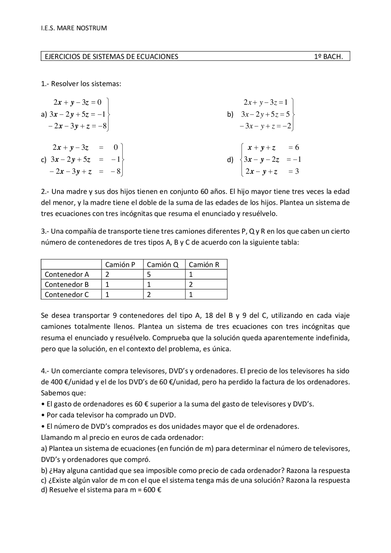 Ejercicios de Bachiller - Docsity
