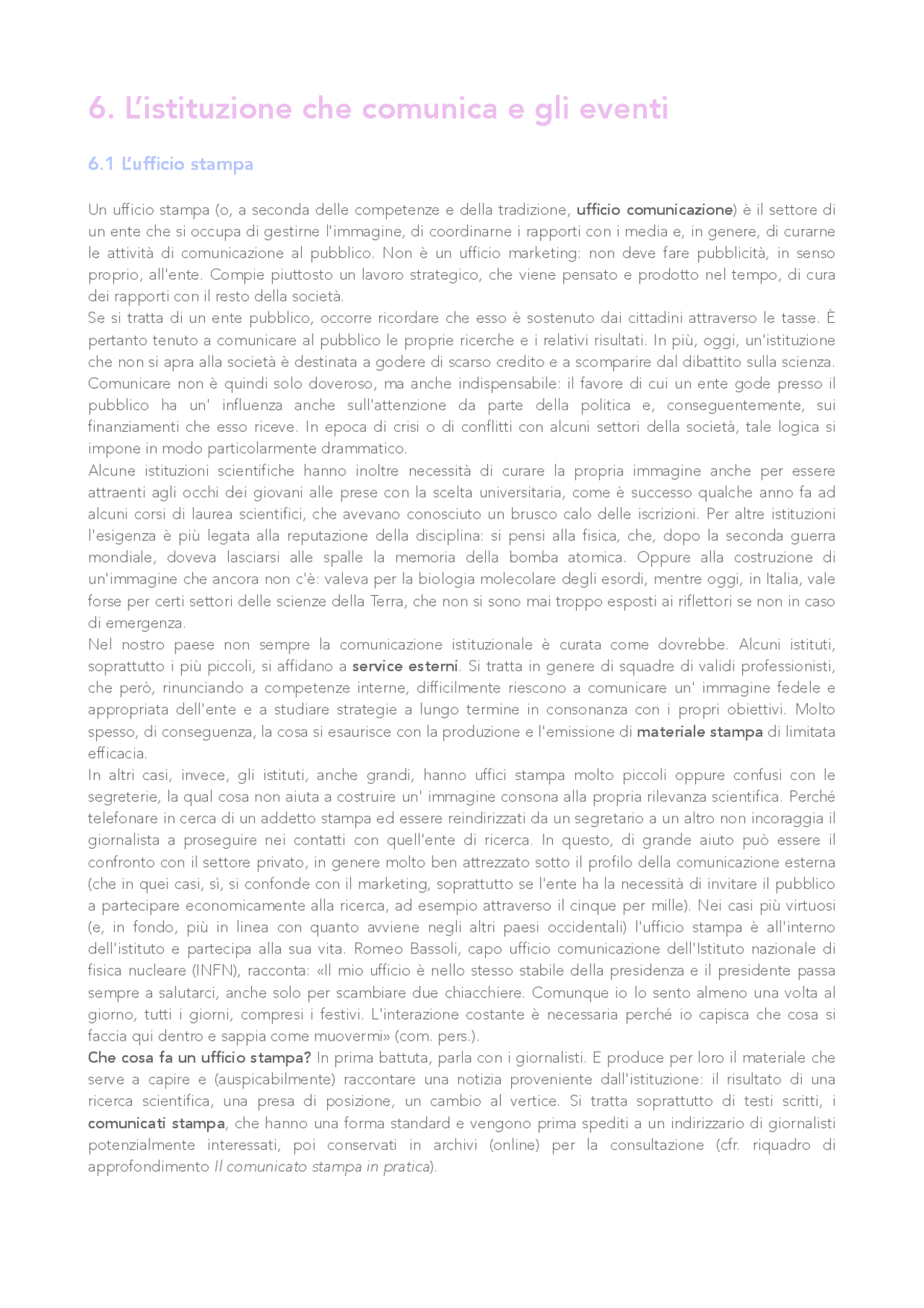 Riassunto capitoli 6 e 8 di "Comunicare la scienza", De Ceglia e Bencivelli - Docsity