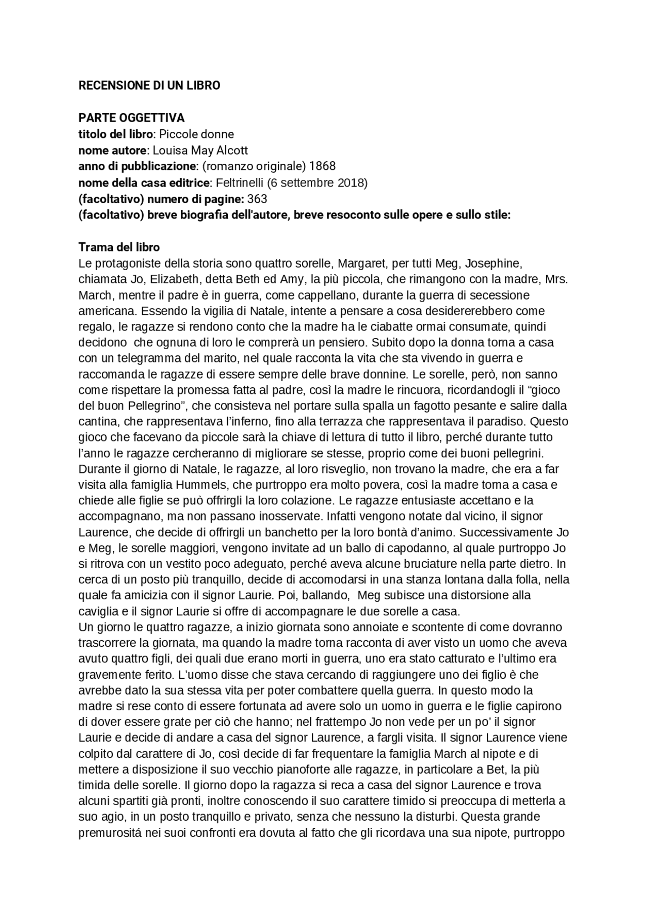 Recensione Piccole Donne Docsity