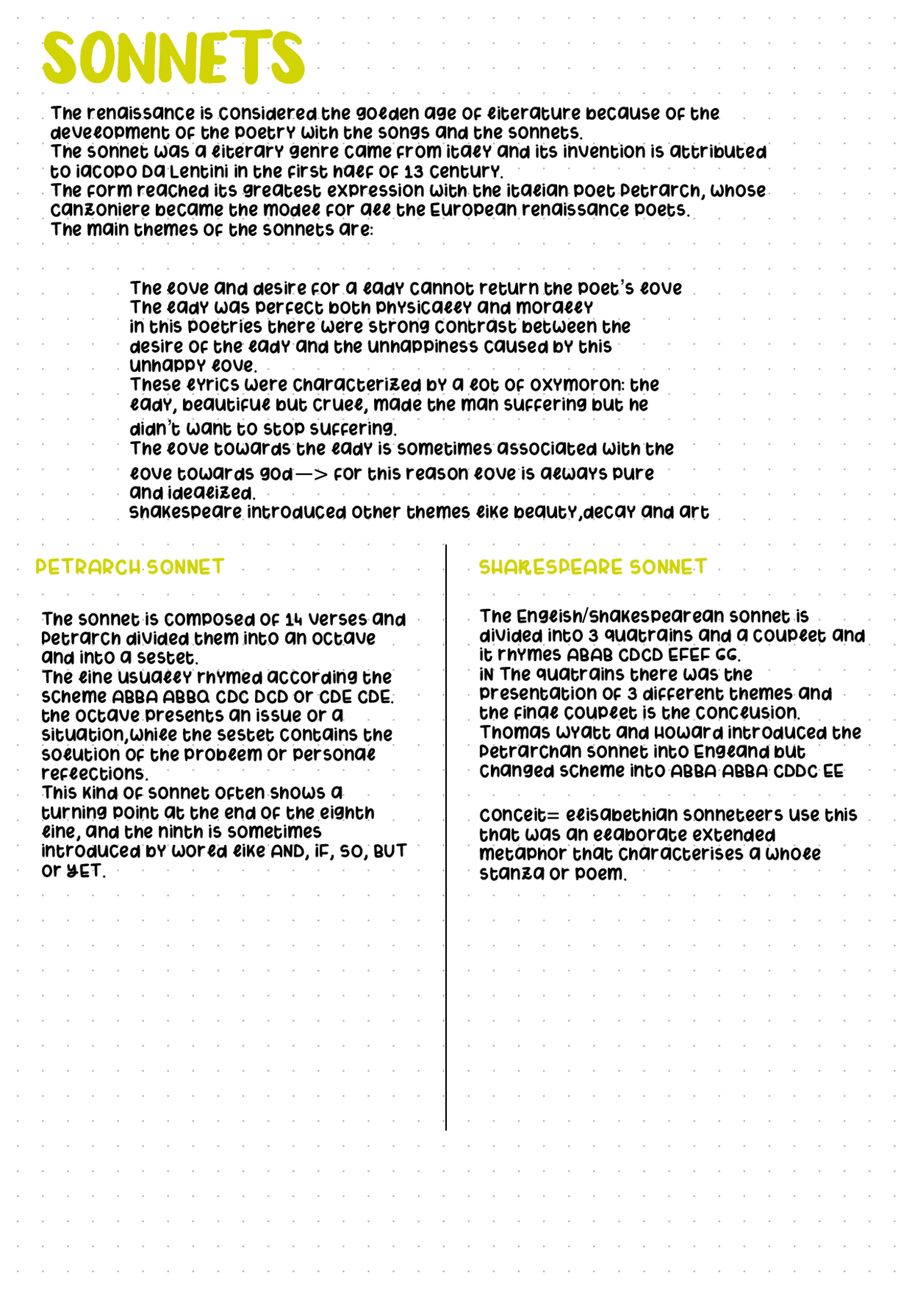 The Sonnet-the Renaissance and the puritan Age - Docsity