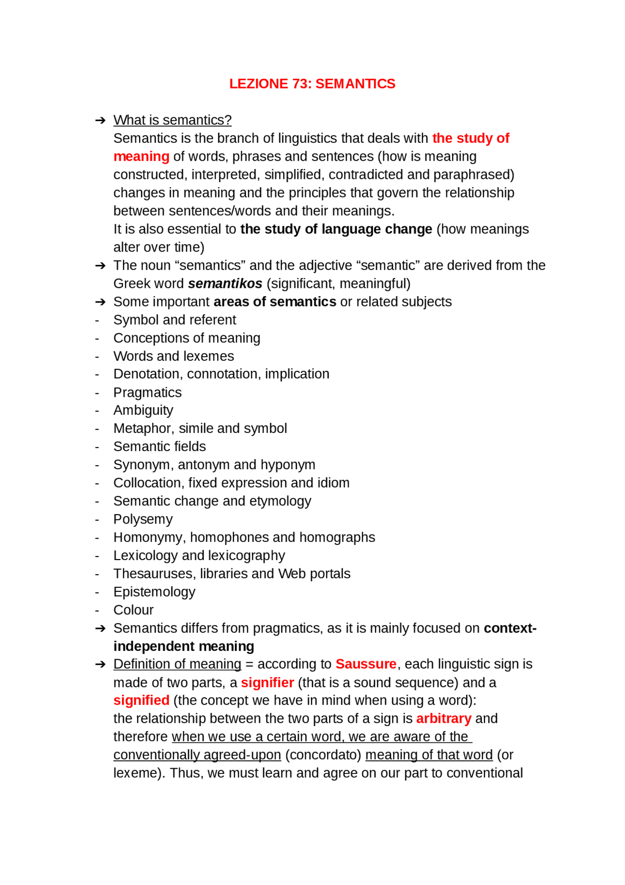 Semantics Linguistica Docsity 