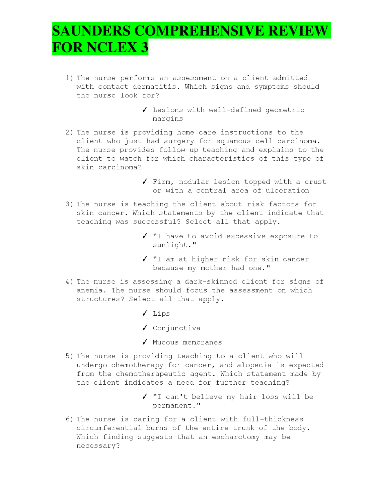 SAUNDERS COMPREHENSIVE REVIEW FOR NCLEX 3 - Docsity