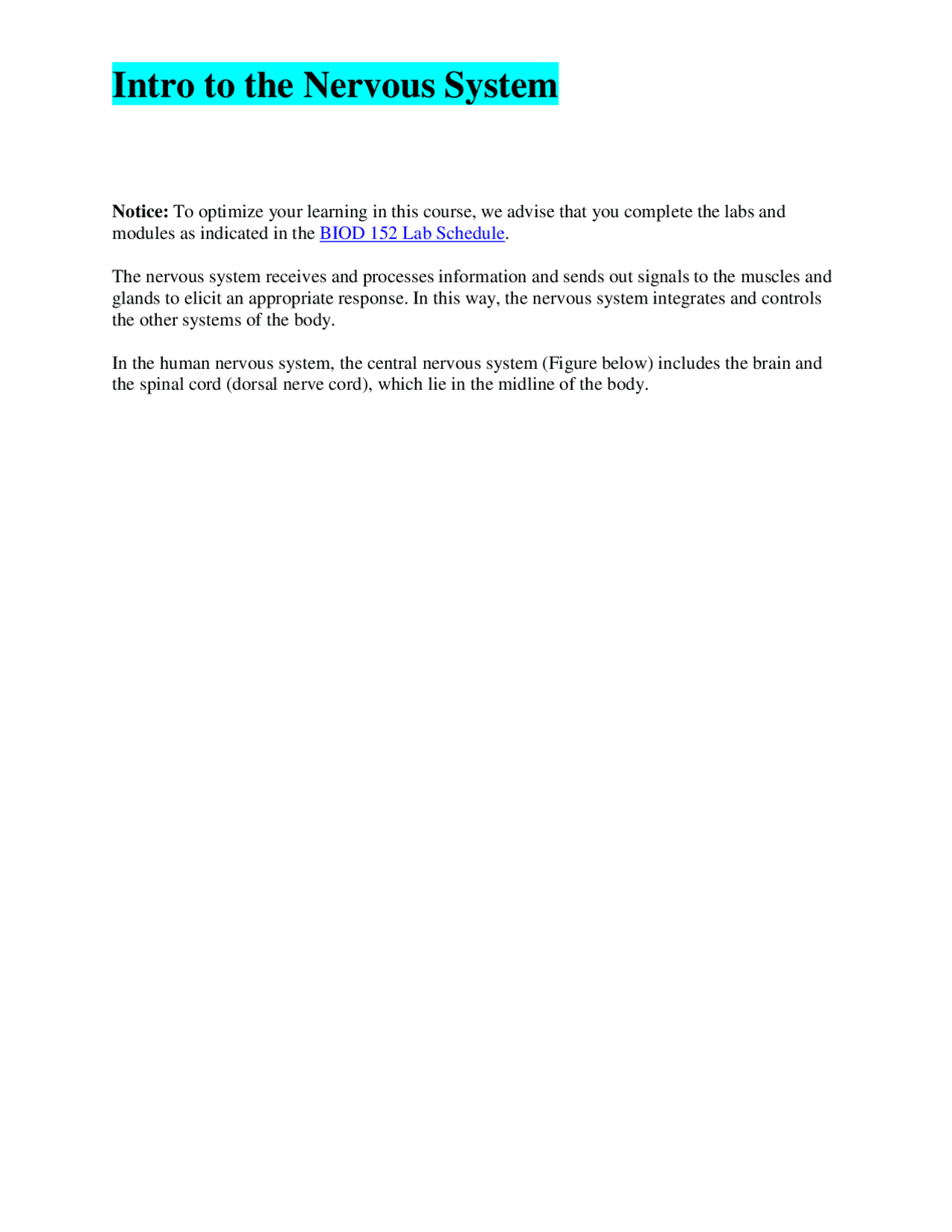 Introduction to the Nervous System - Docsity