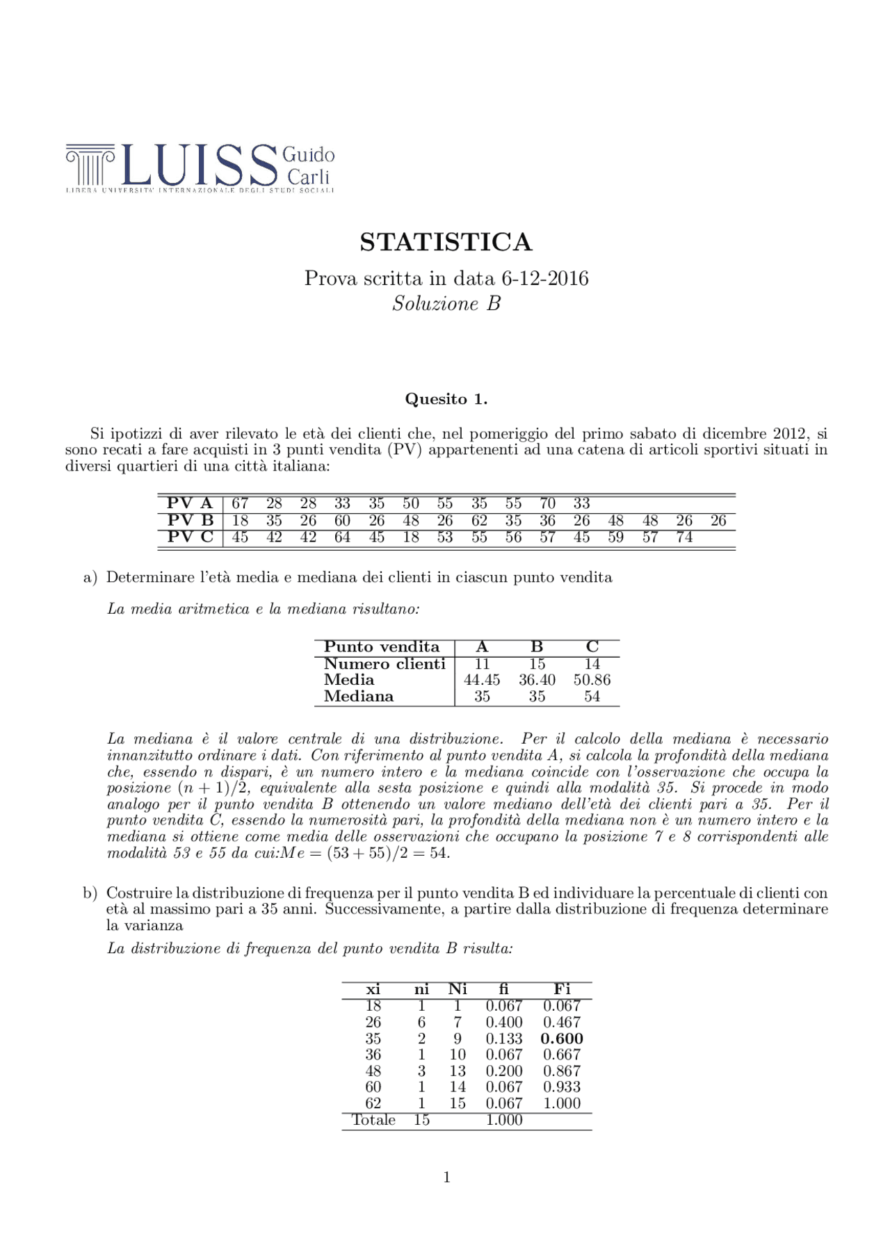 Statistica Esami Luiss Docsity
