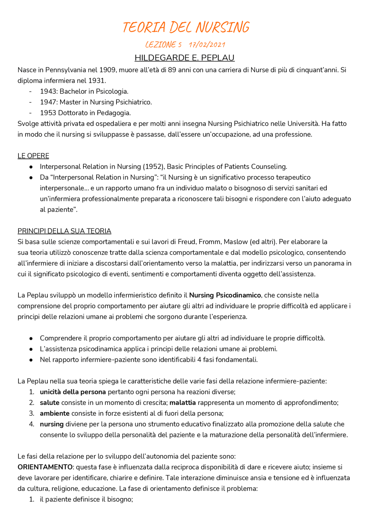 Teoria Del Nursing Infermieristica Docsity