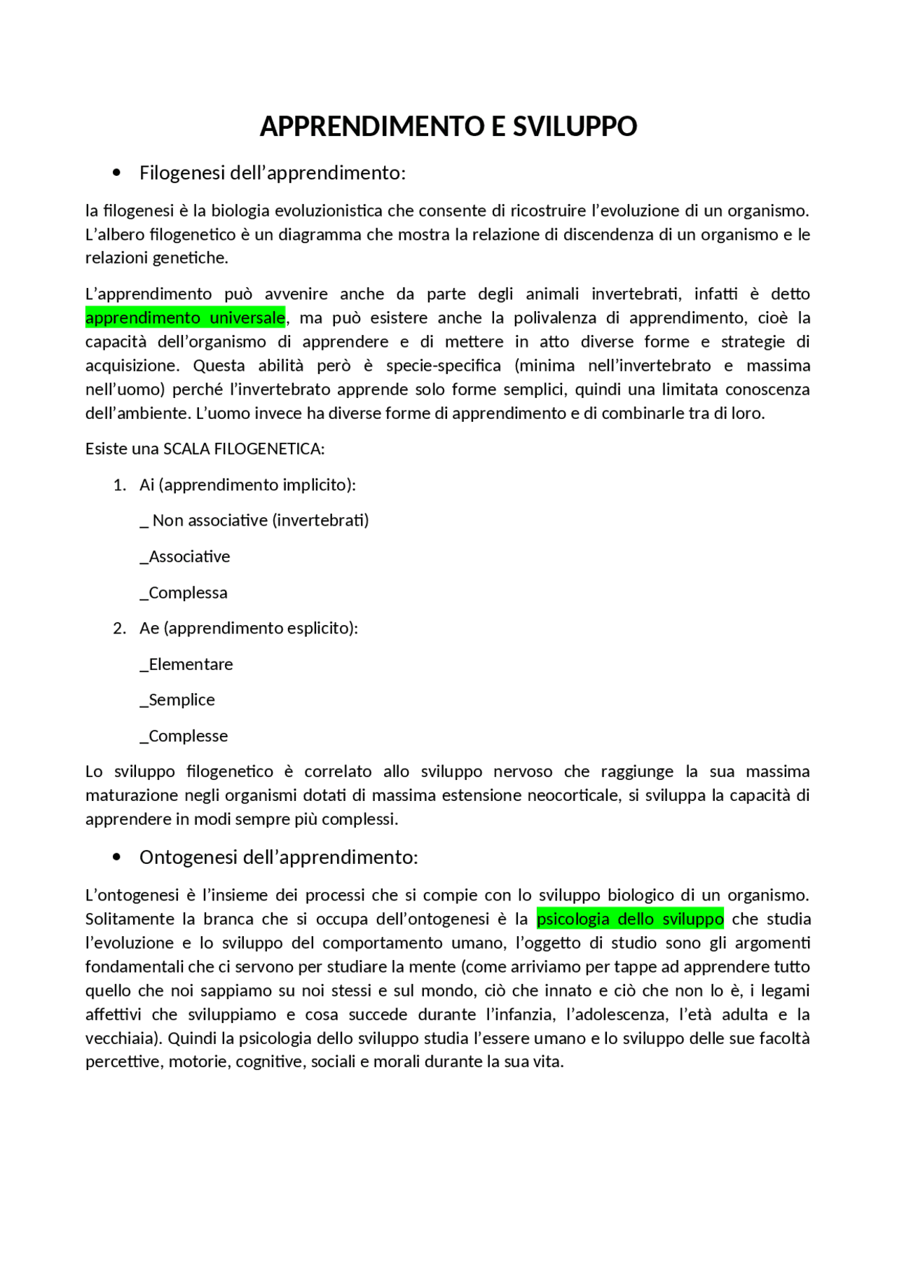 Apprendimento E Sviluppo Docsity