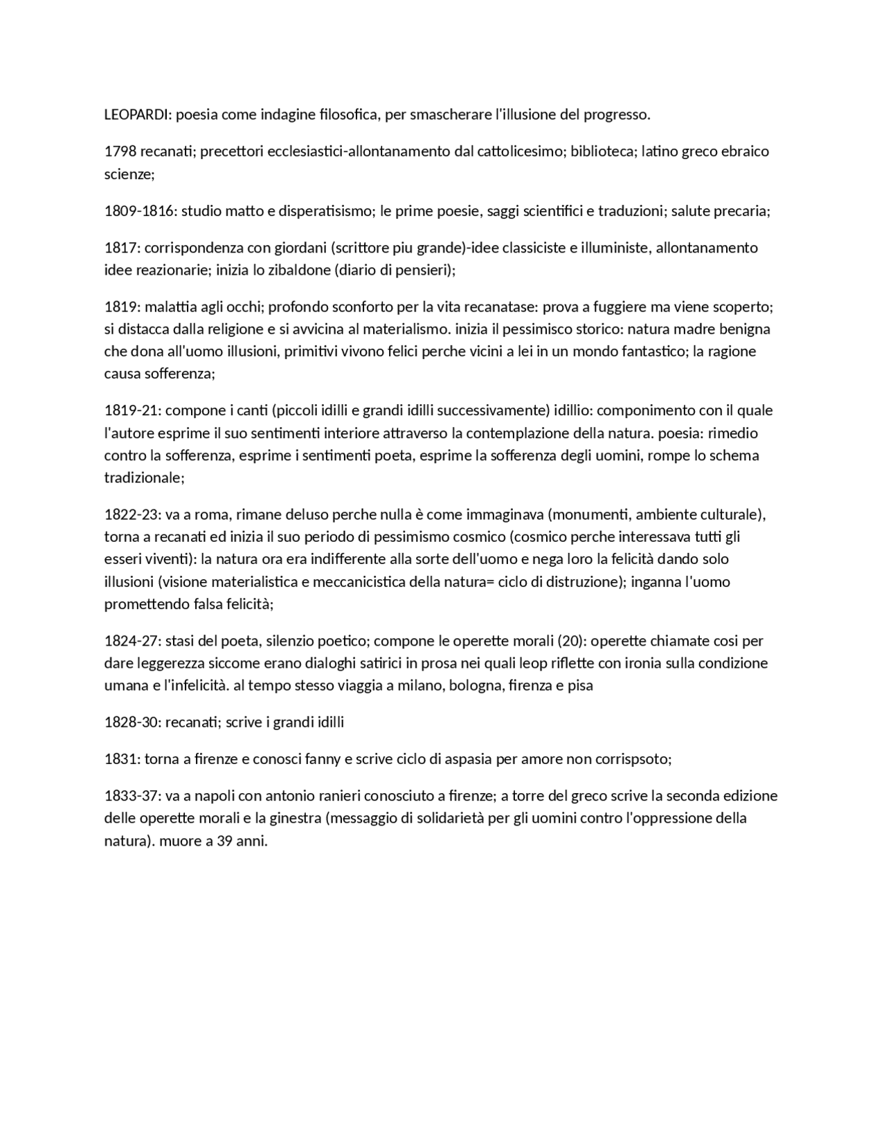 Schema Vita Ugo Foscolo Docsity