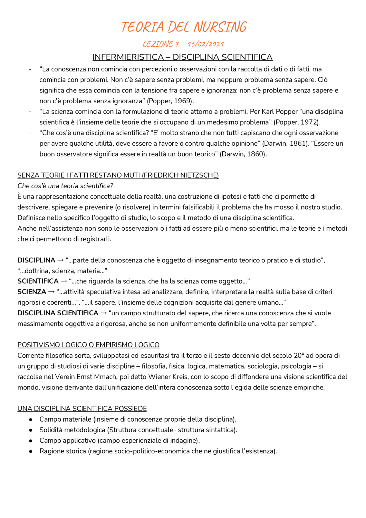 Teoria Del Nursing Infermieristica Docsity
