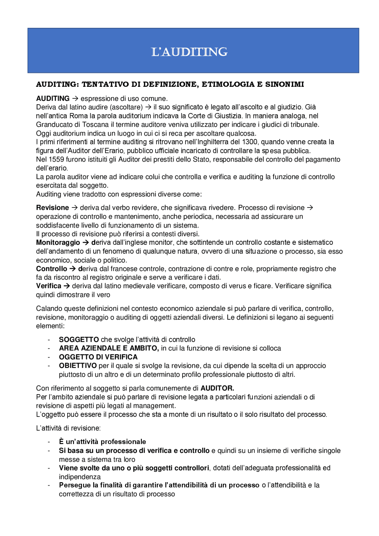 Auditing Unimercatorum Docsity