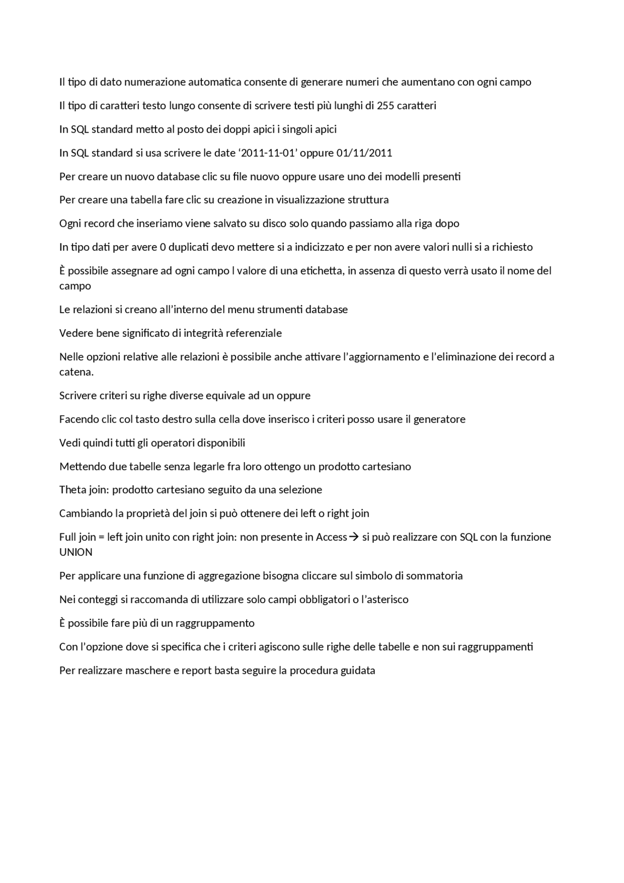 Appunti Comandi Access Docsity
