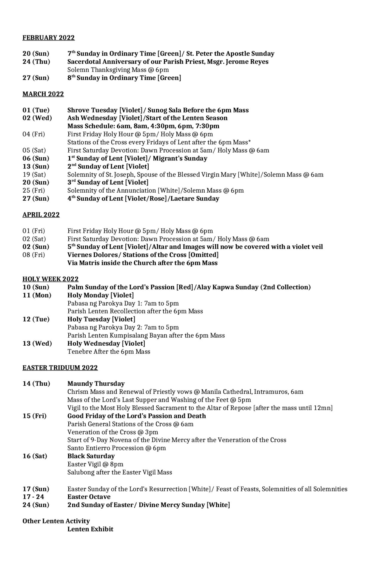 HOLY WEEK SCHEDULES FOR THE CHURCH | Schemes and Mind Maps Religious ...