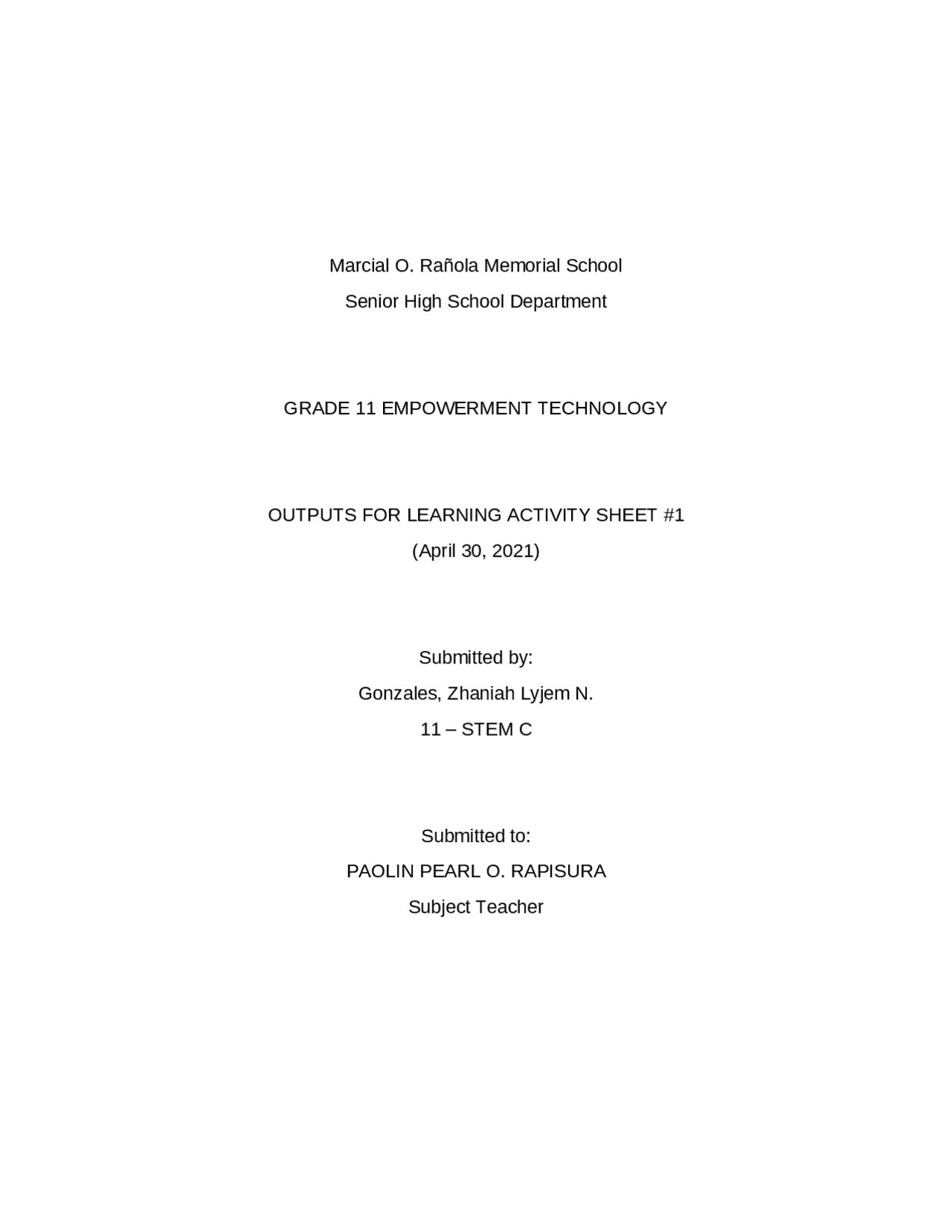 Empowerment Technology Las 1 Docsity