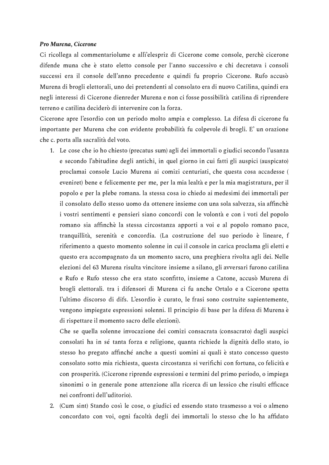 Traduzione Pro murena - Docsity