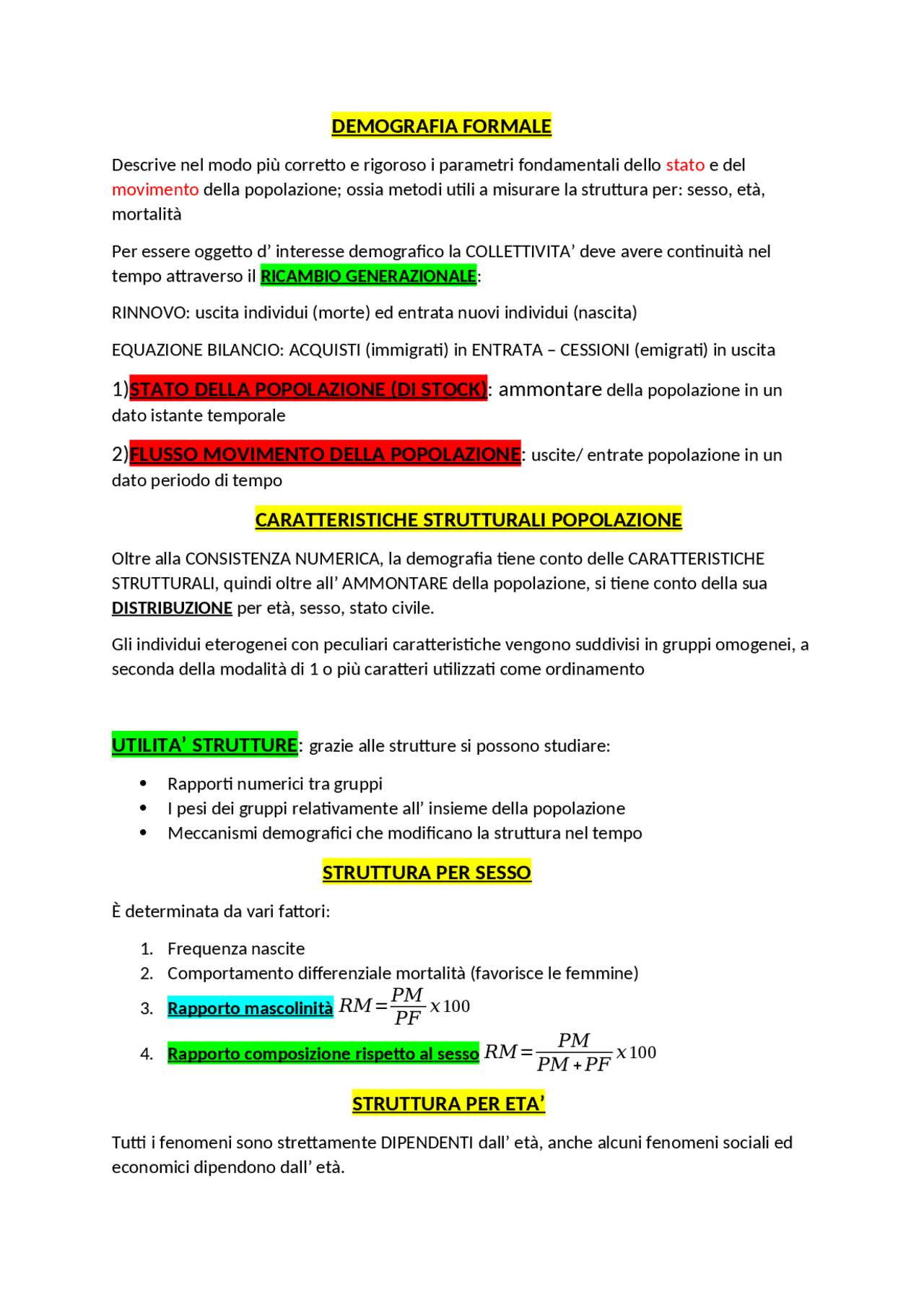 ELEMENTI DI STATISTICA SOCIALE E DEMOGRAFIA - Docsity