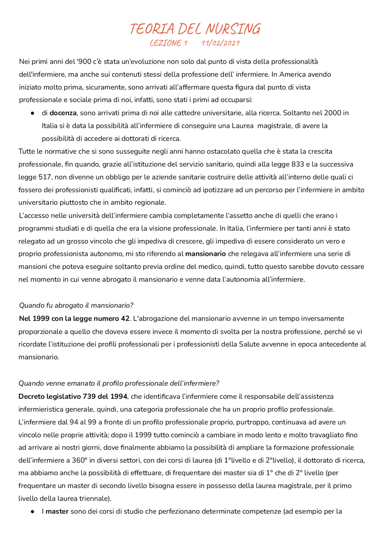 Teoria Del Nursing Infermieristica Docsity