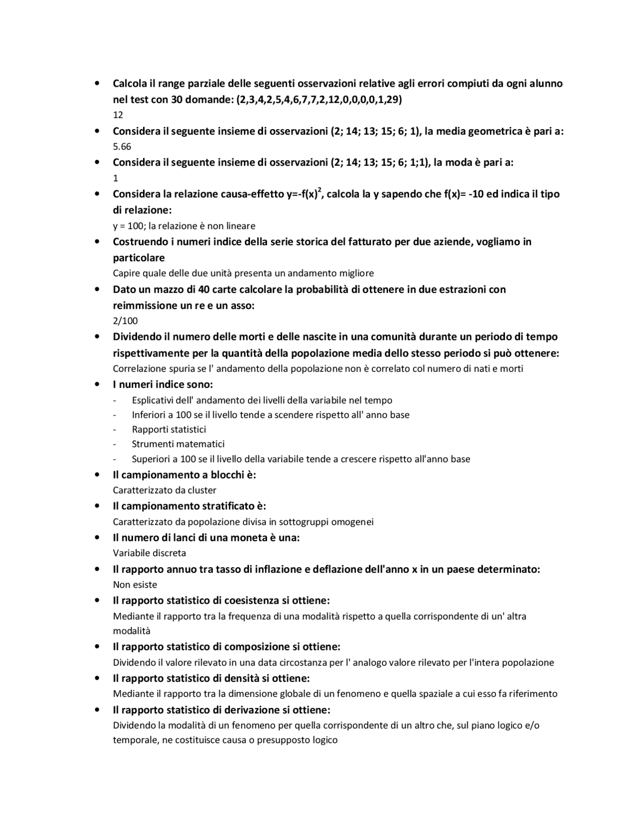 Test Esame Statistica Prove Desame Di Statistica Docsity