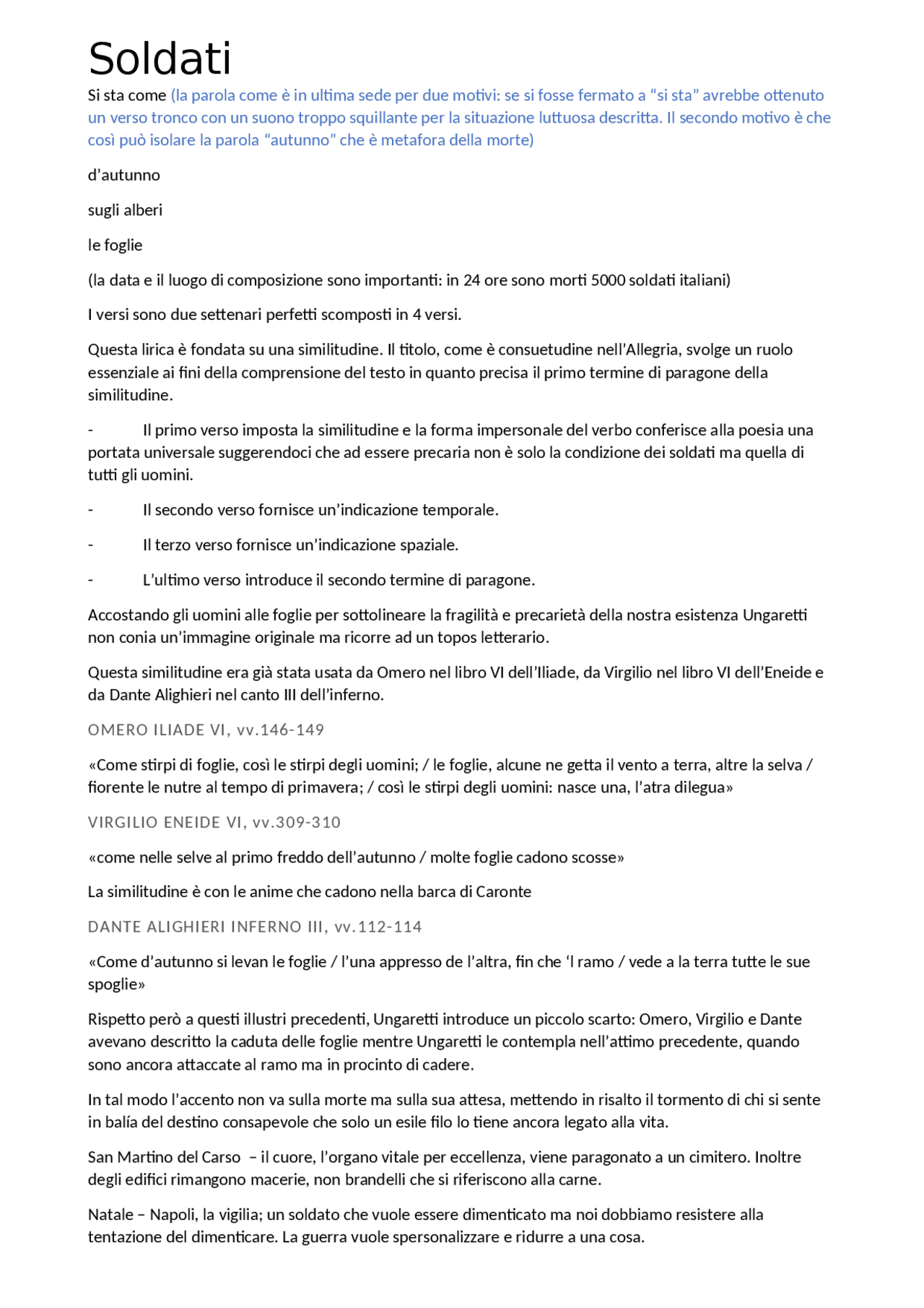 Poesia I Soldati Di Ungaretti Appunti Di Italiano Docsity