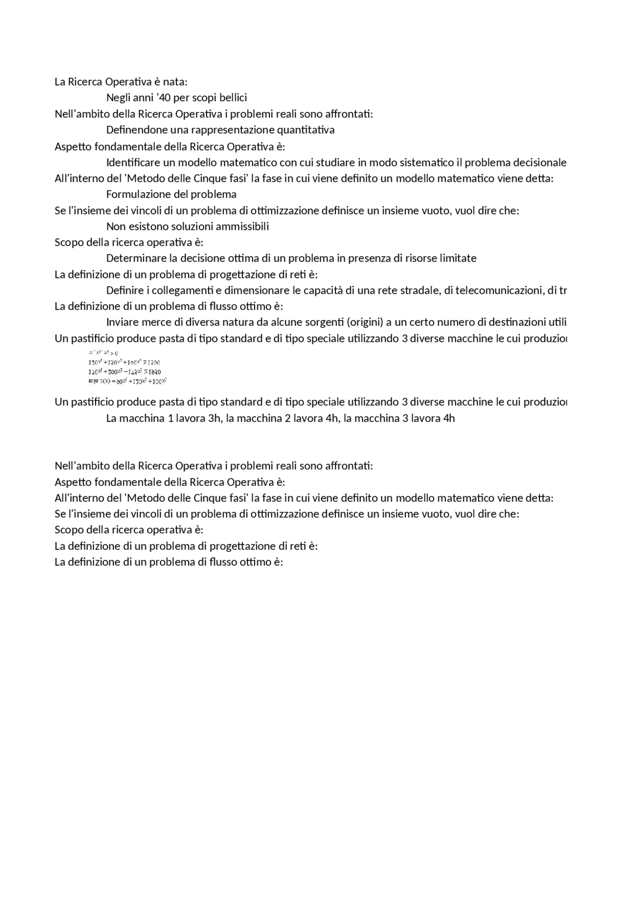 Ricerca operativa esame | Prove d'esame di Ricerca Operativa | Docsity