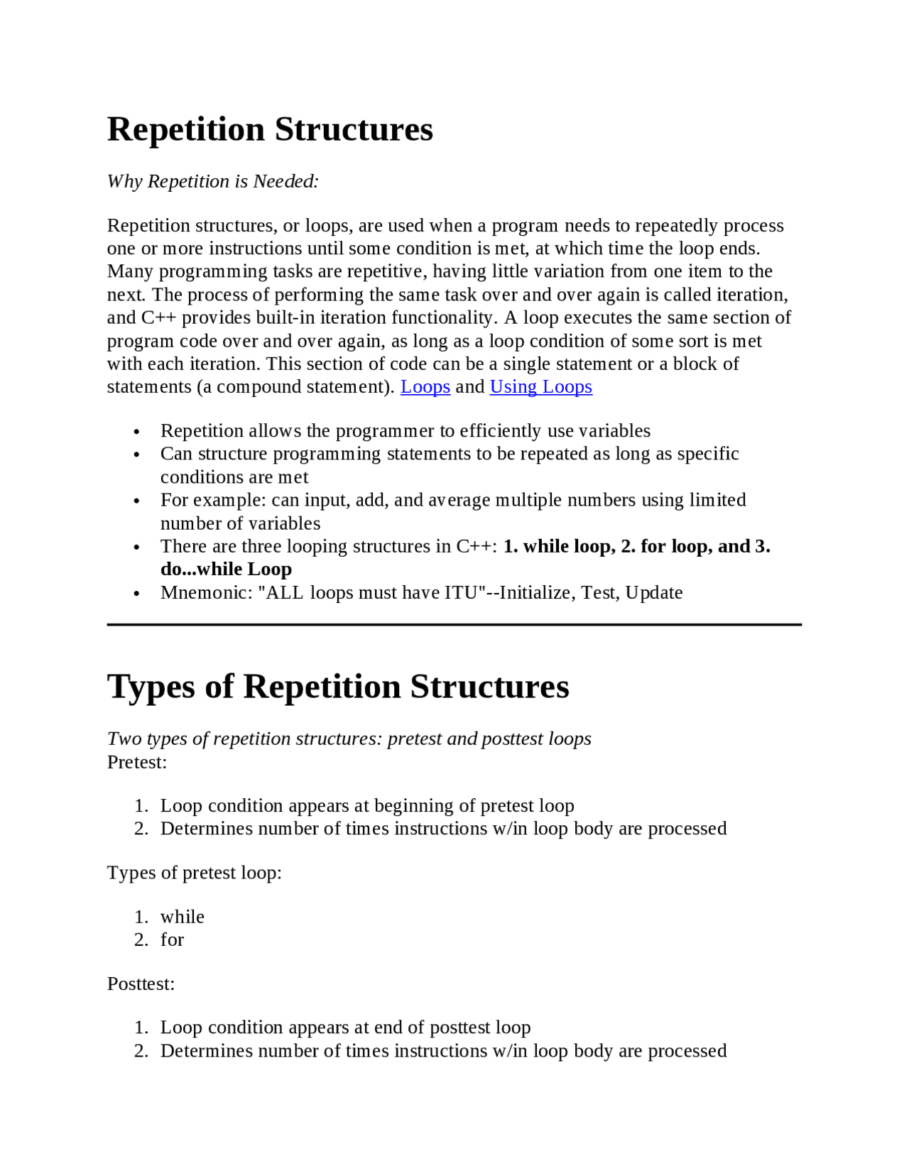 Data and Repetition (Repetition Structures) - Docsity
