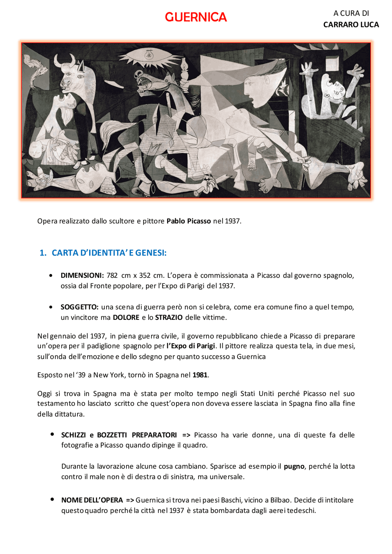 GUERNICA - Opera e Storia - Docsity