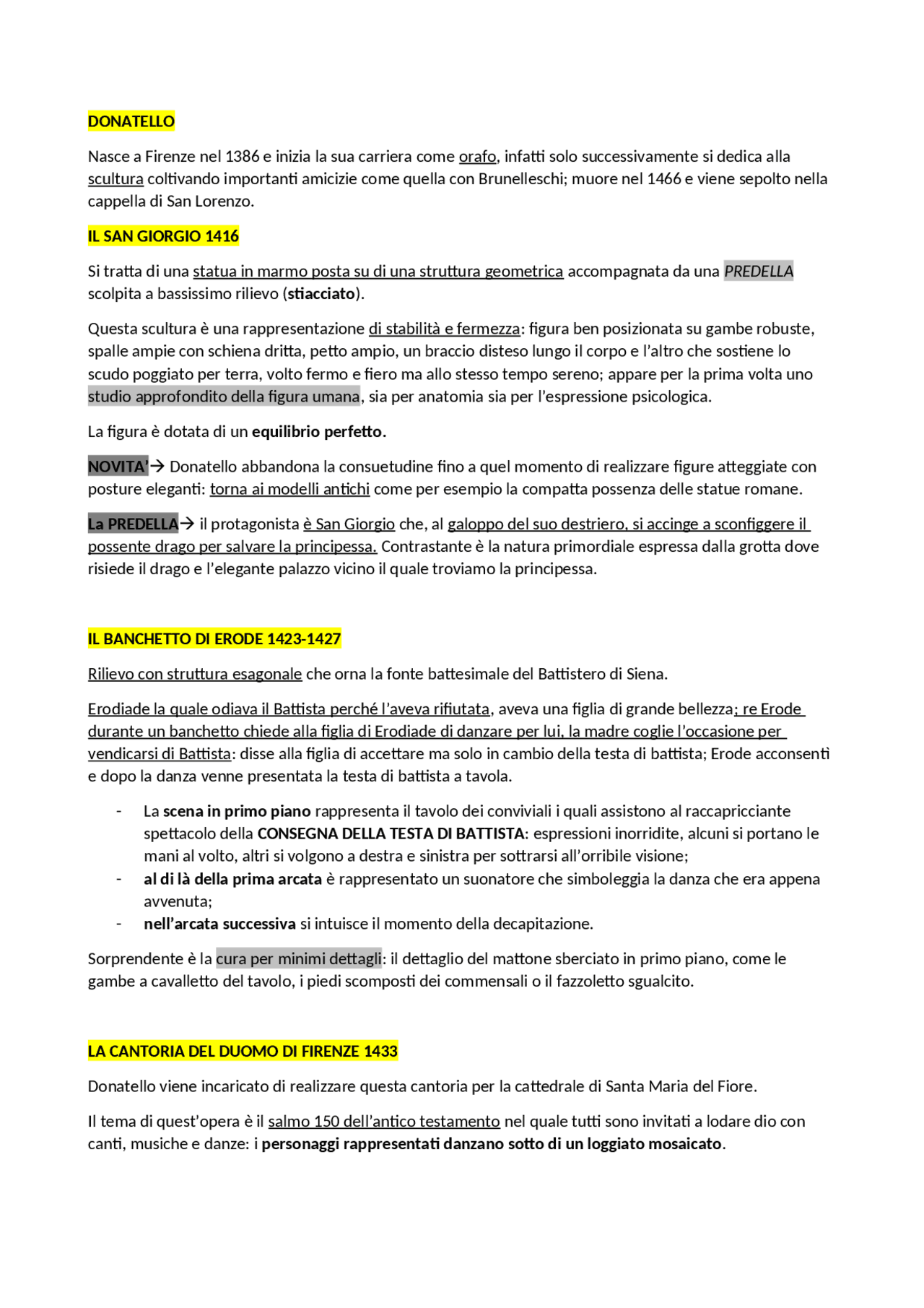 Donatello Vita E Opere Docsity