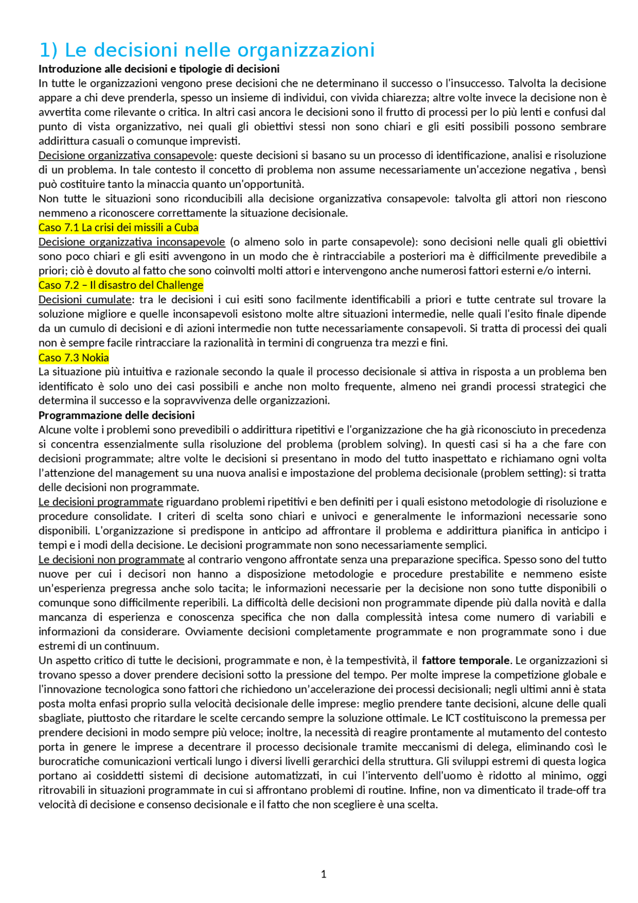 Gestione e organizzazione aziendale GOA - Modulo processi decisionali - Docsity