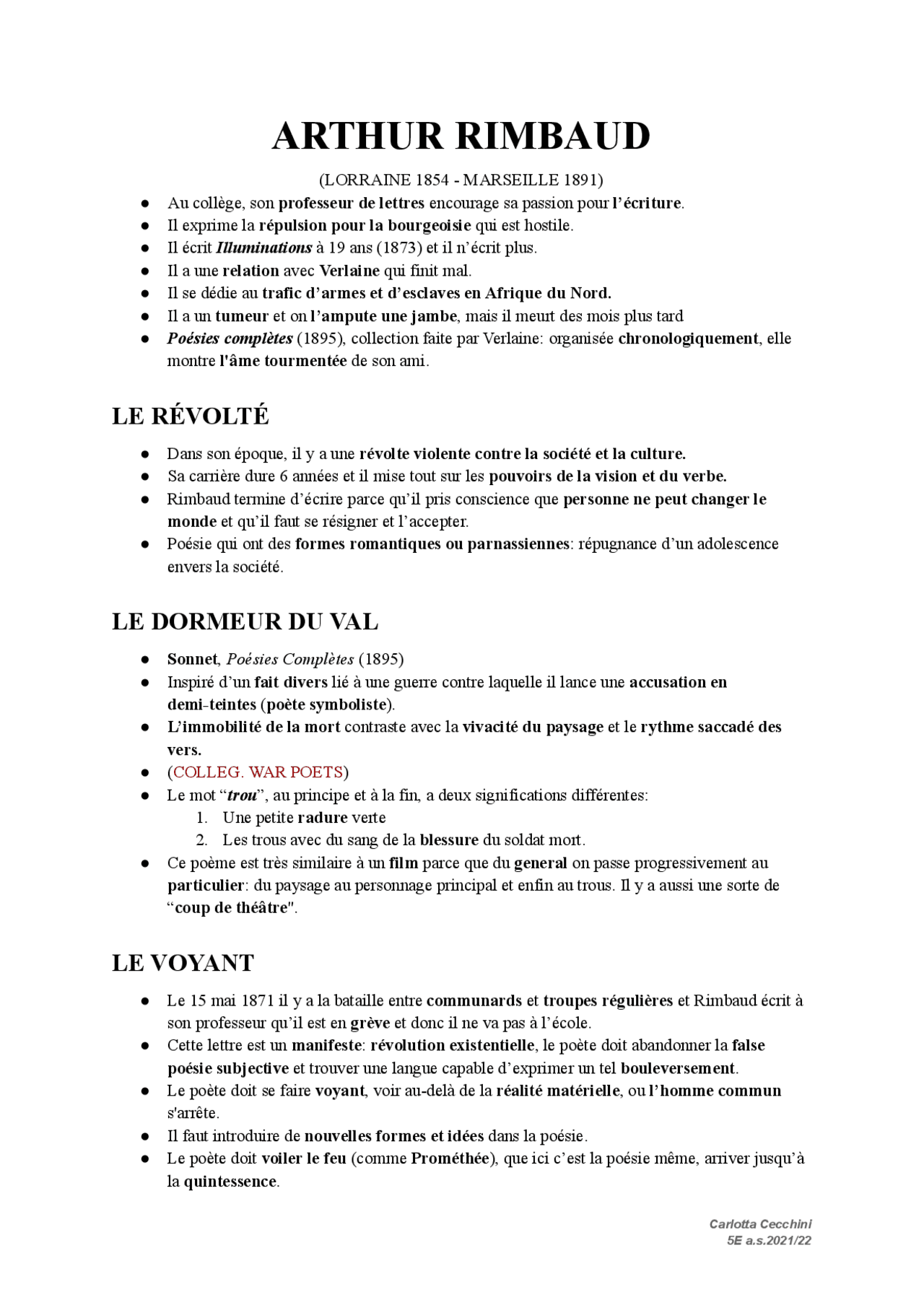 Arthur Rimbaud sintesi - Docsity