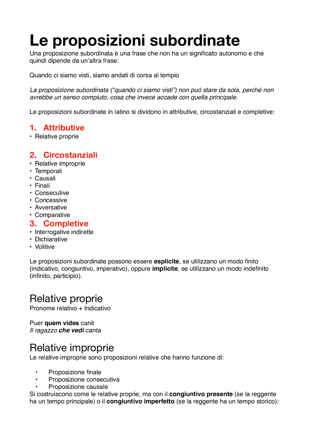 Schema Di Tutte Le Proposizioni Subordinate Latine Docsity