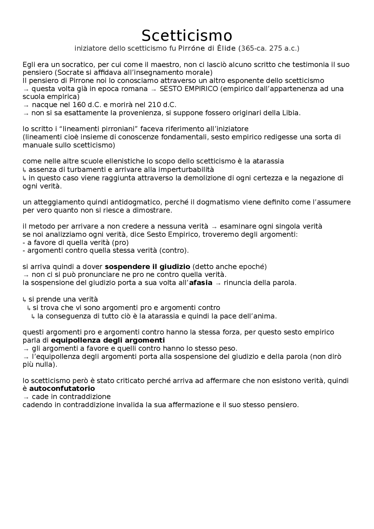 Scetticismo Riassunto Breve Docsity