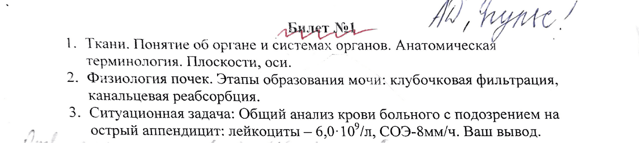Билеты с вопросами Анатомия Docsity