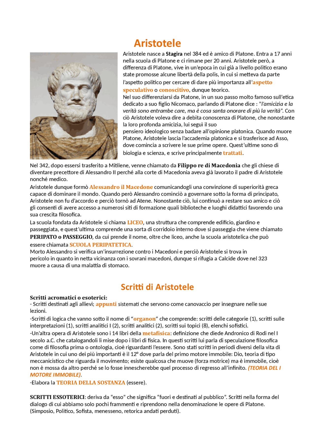 Aristotele Sintesi Riassuntiva Docsity