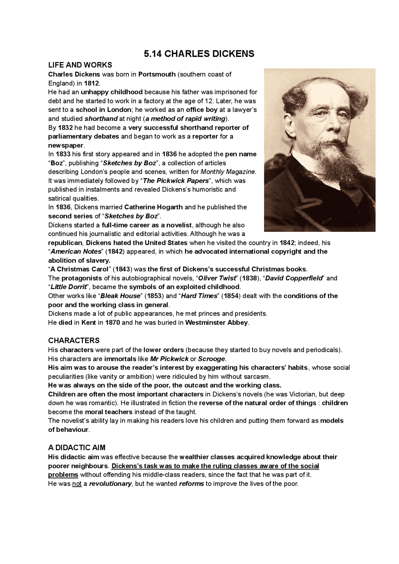 Charles Dickens + Oliver Twist + analisi di un frammento. - Docsity