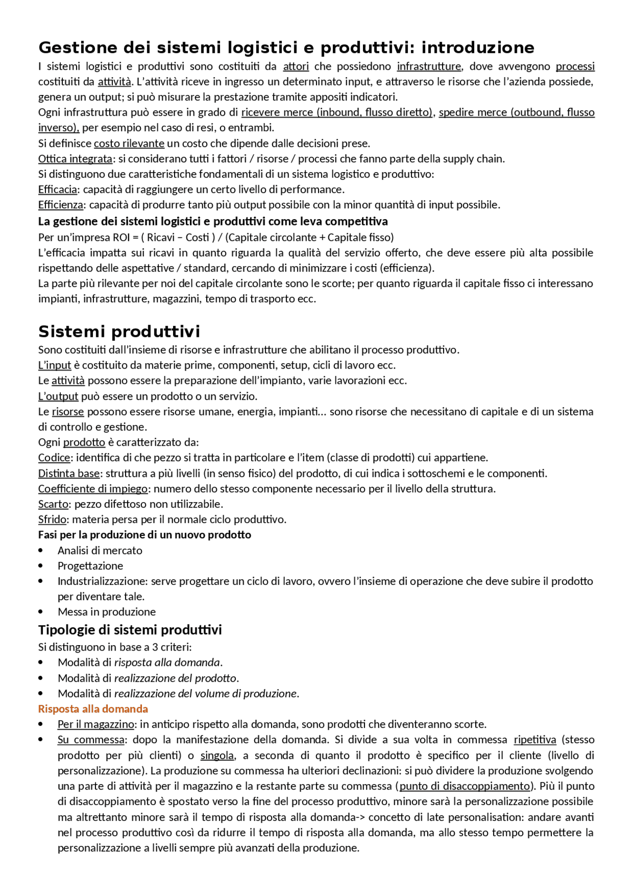 Gestione Dei Sistemi Logistici E Produttivi Gslp Docsity