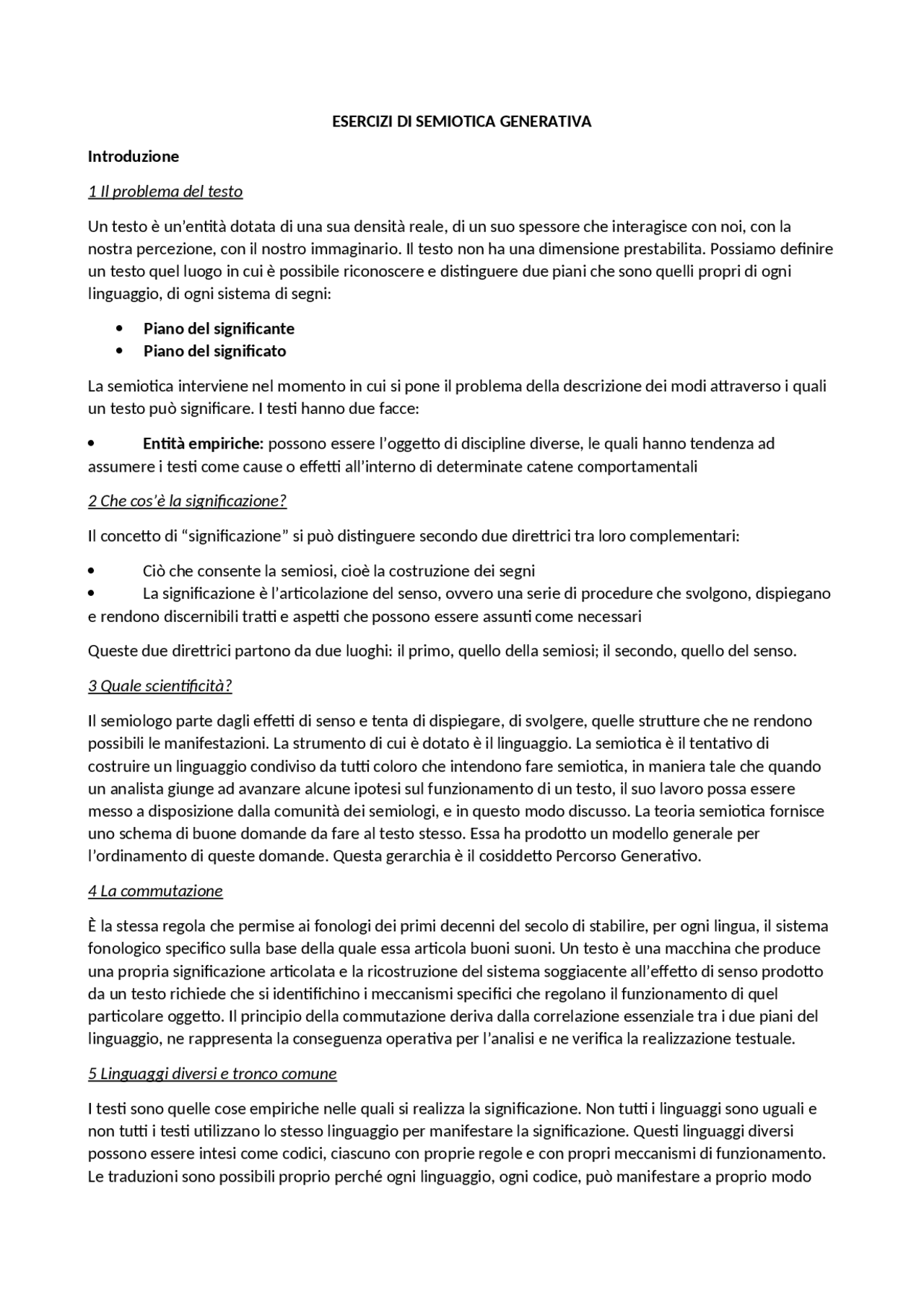 Esercizi Di Semiotica Generativa Docsity