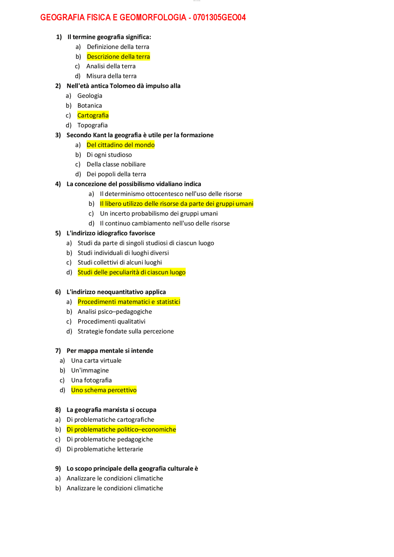 GEOGRAFIA FISICA E GEOMORFOLOGIA - domande e risposte - Docsity