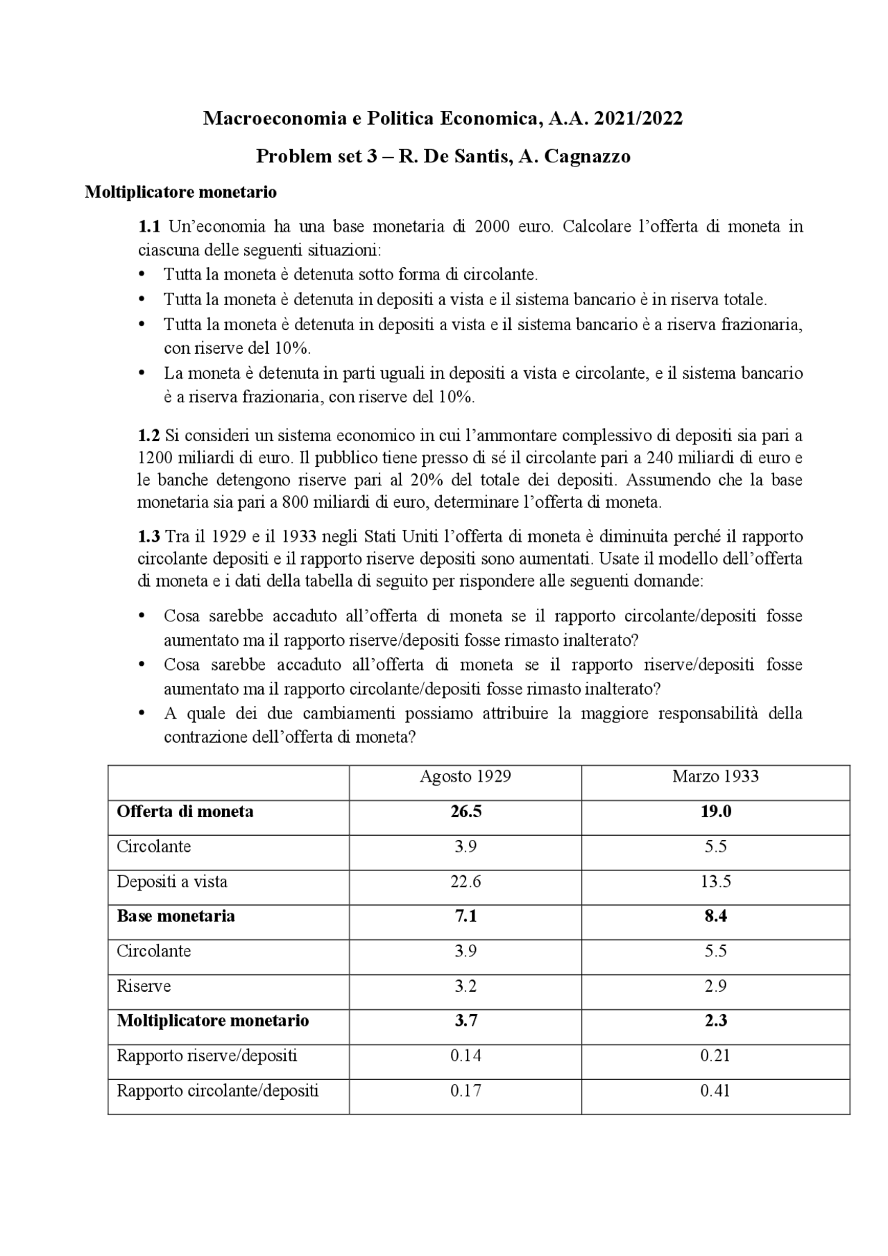 Problem Set Macroeconomia Esercizi Sulla Macroeconomia Docsity