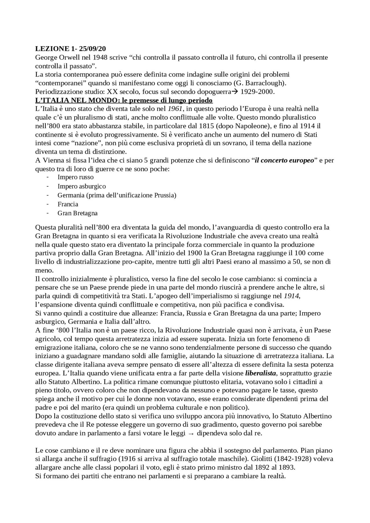 Appunti Storia Contemporanea Prof Formigoni Docsity
