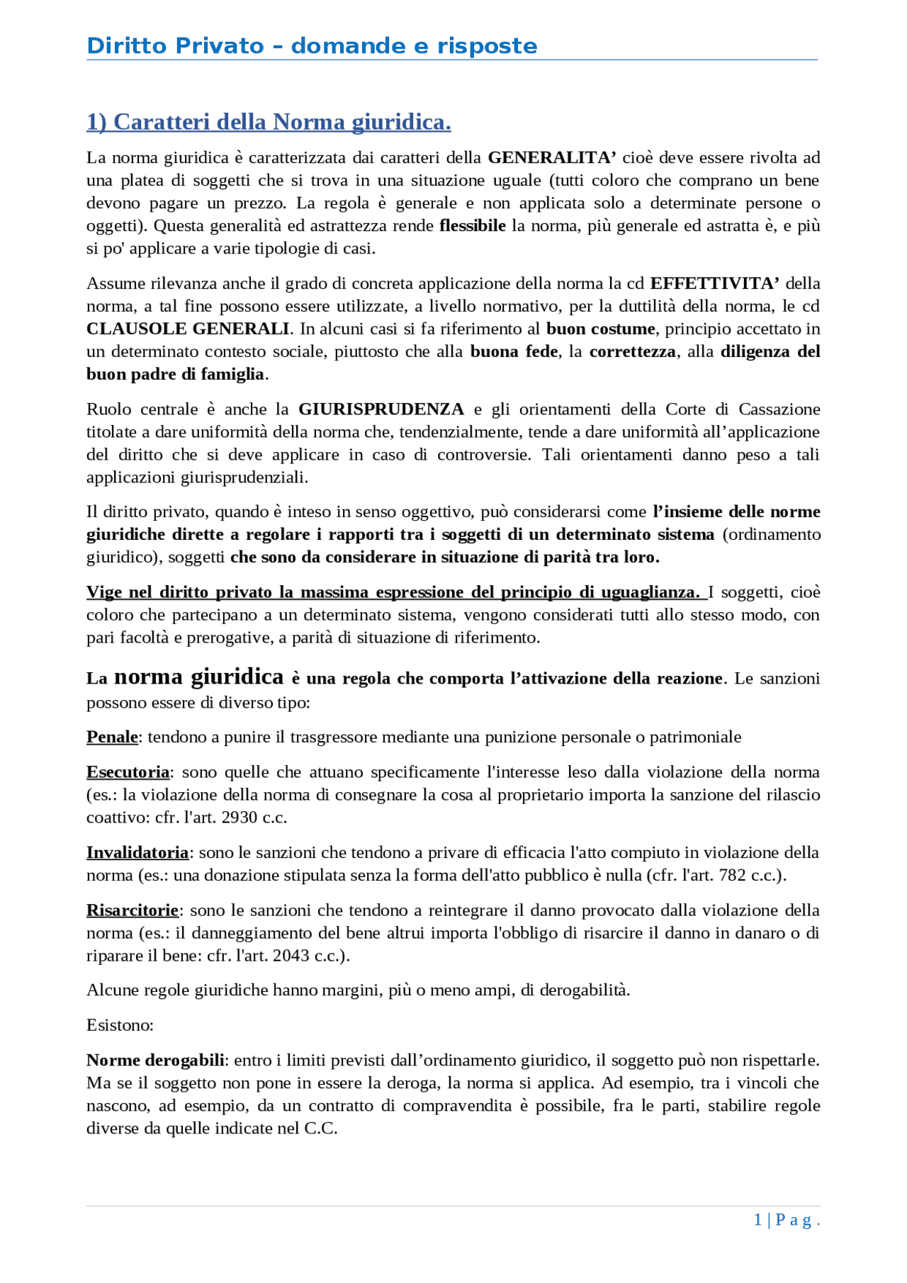 Diritto Privato - domande e risposte - Docsity