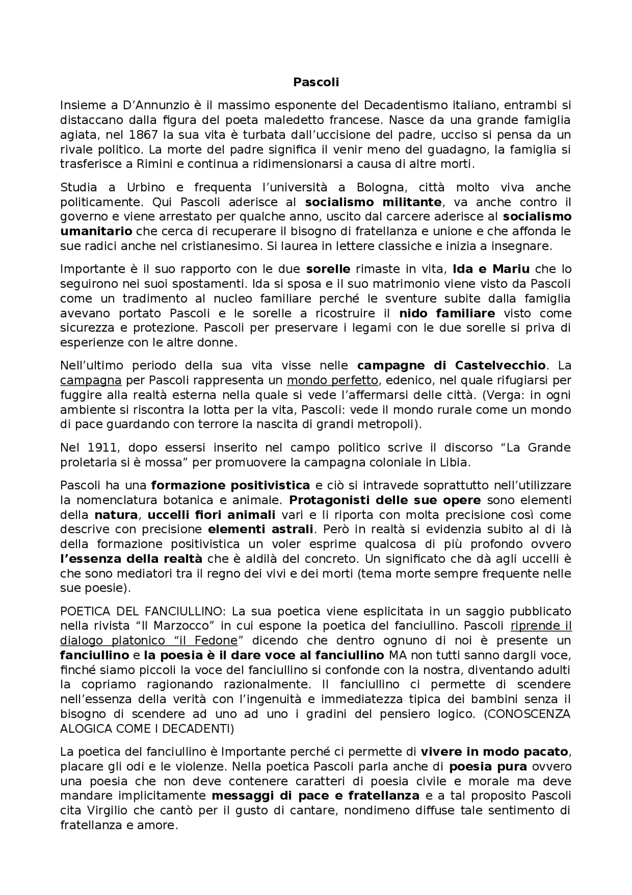 Giovanni Pascoli Docsity