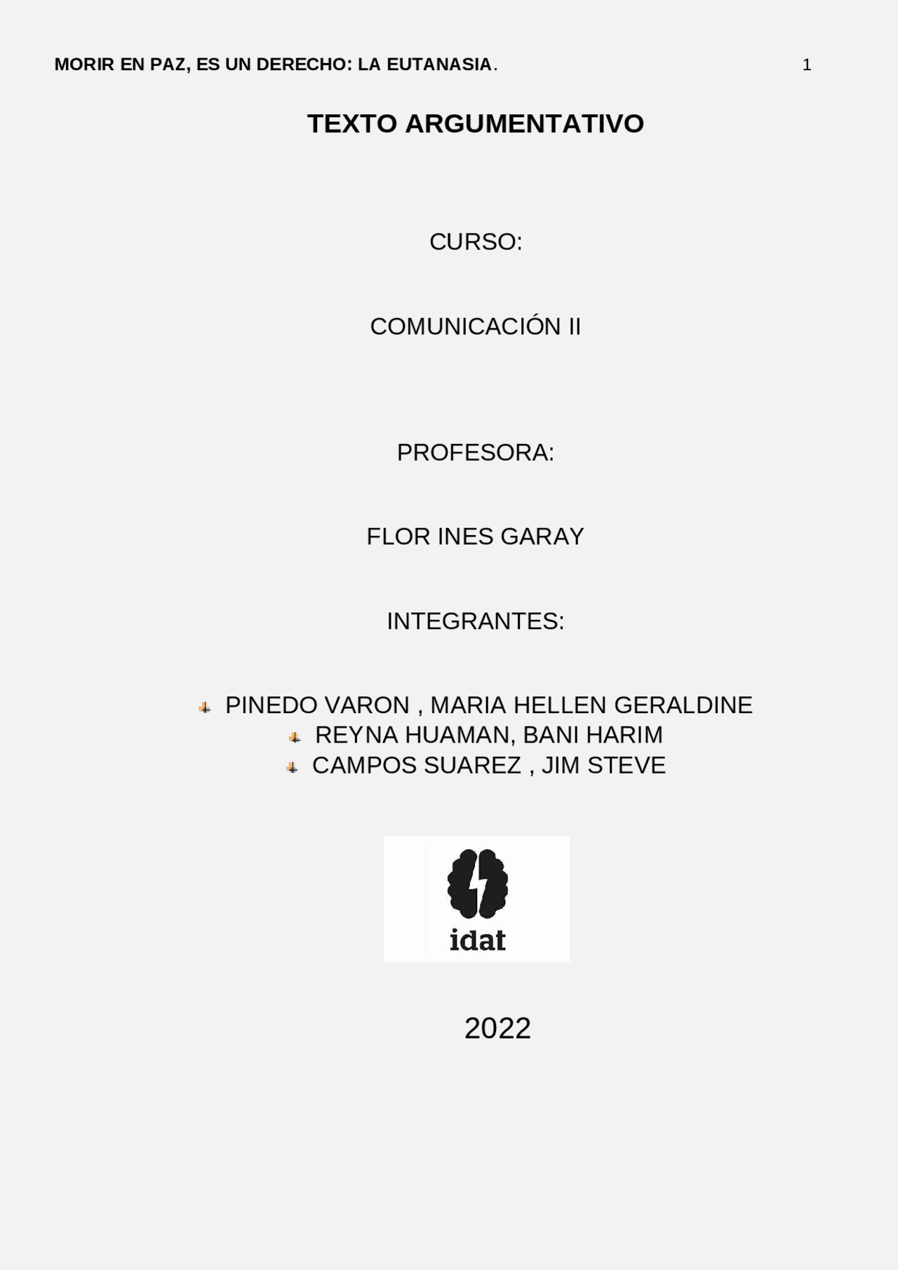 Texto Argumentativo Sobre La Eutanasia Tesis De Comunicación Docsity