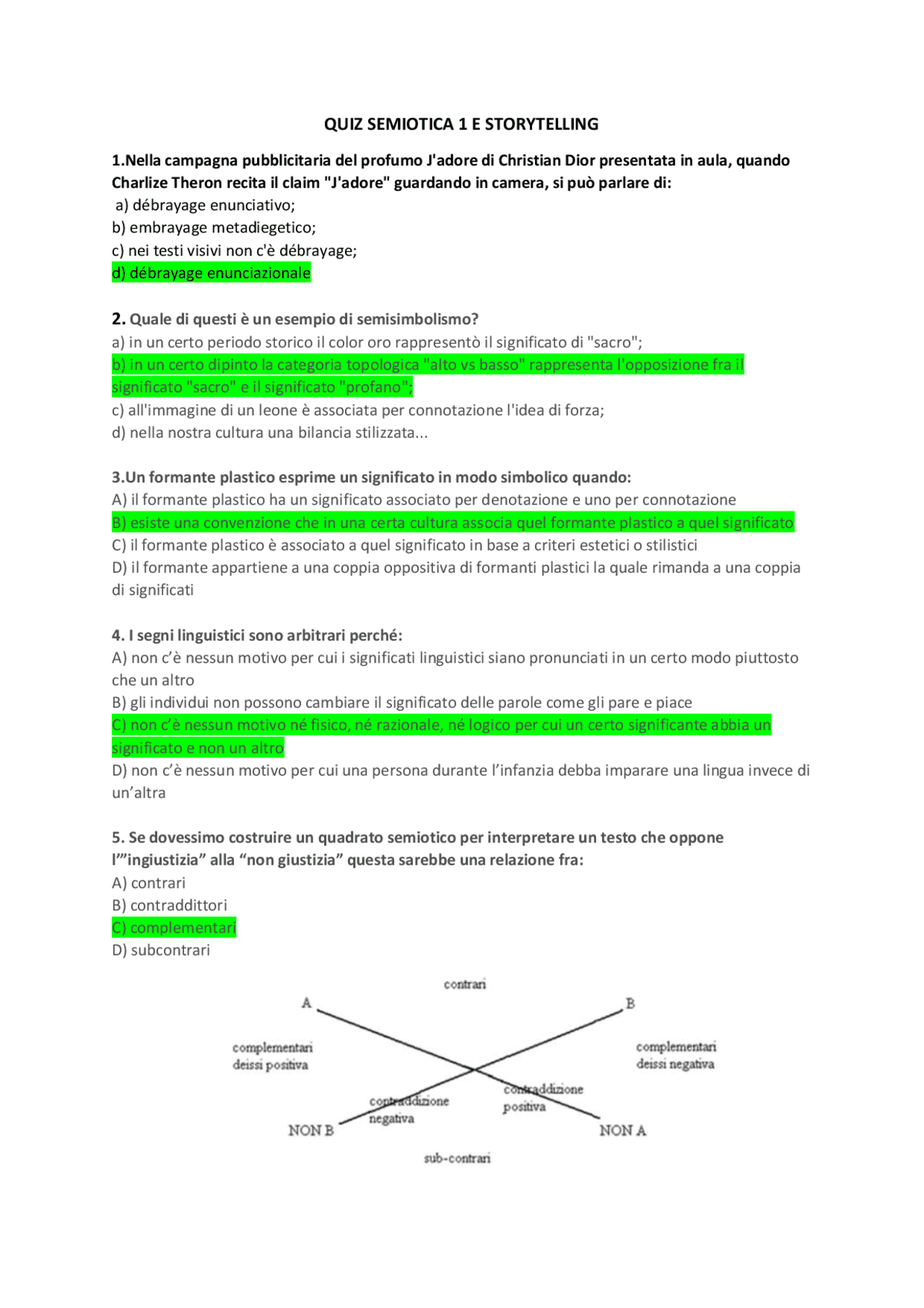 Quiz Domande Prove Desame Semiotica E Storytelling Prof Cosenza
