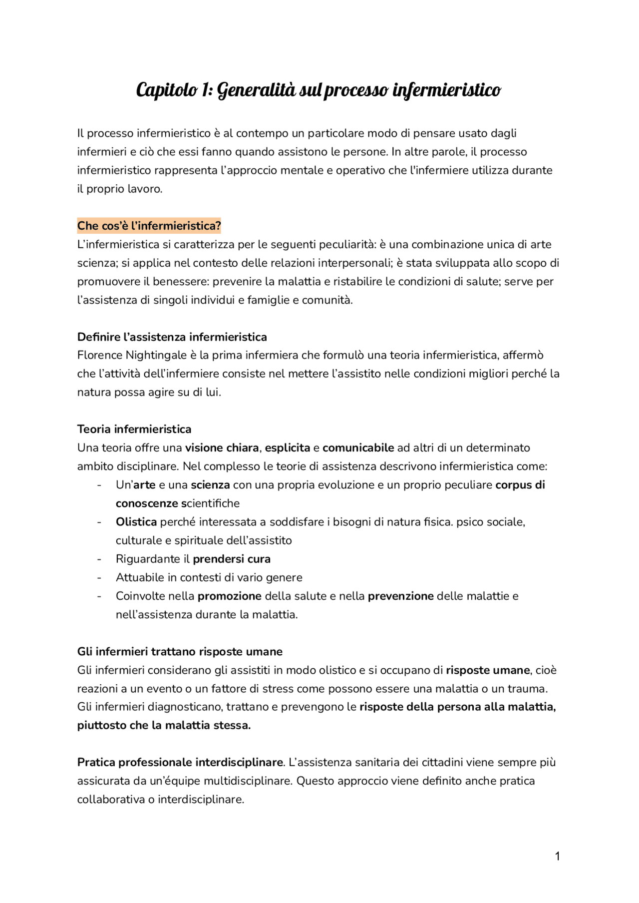 Riassunto Primo Capitolo Appunti Di Infermieristica Docsity
