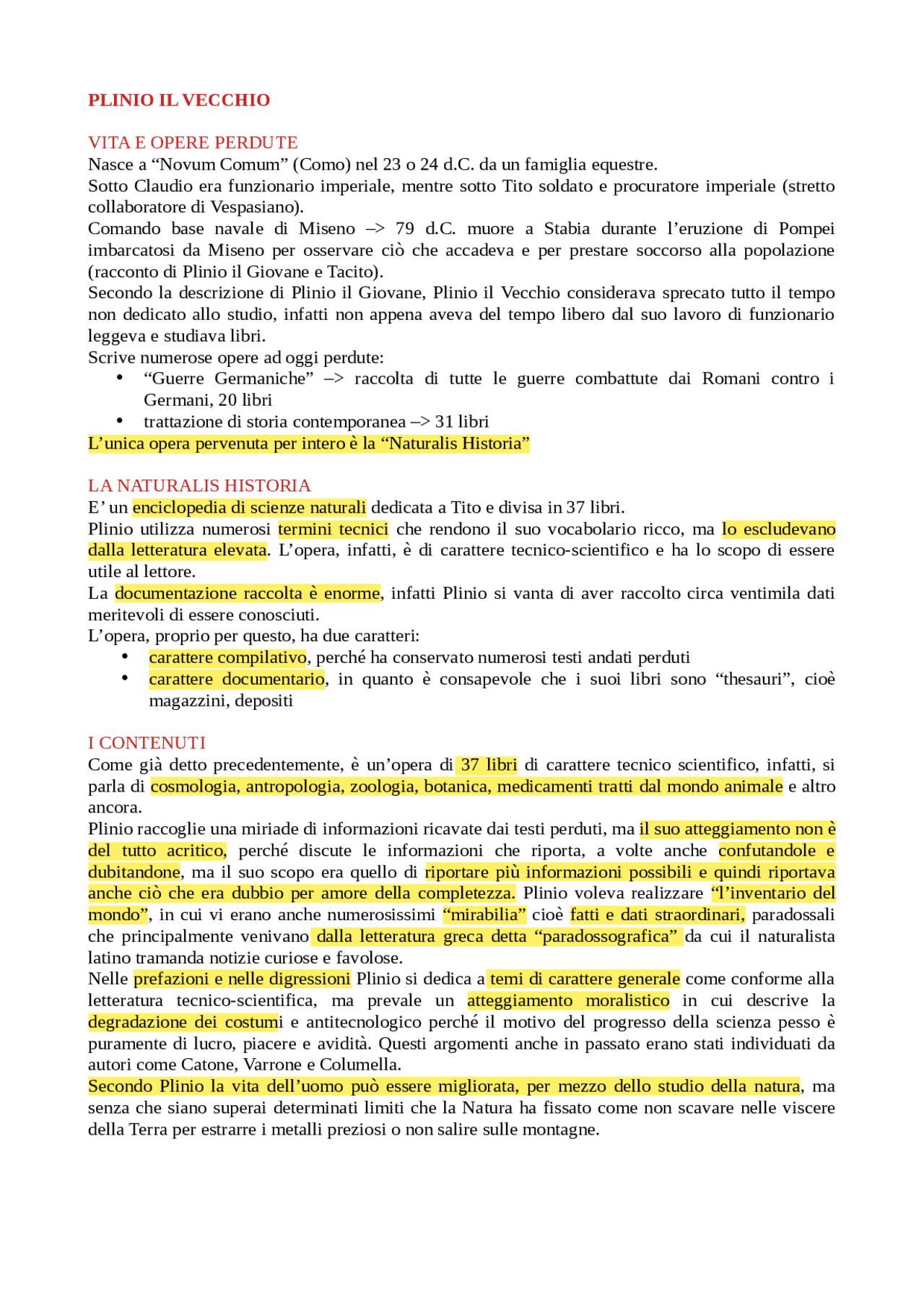 Plinio Il Vecchio Appunti Latino Docsity