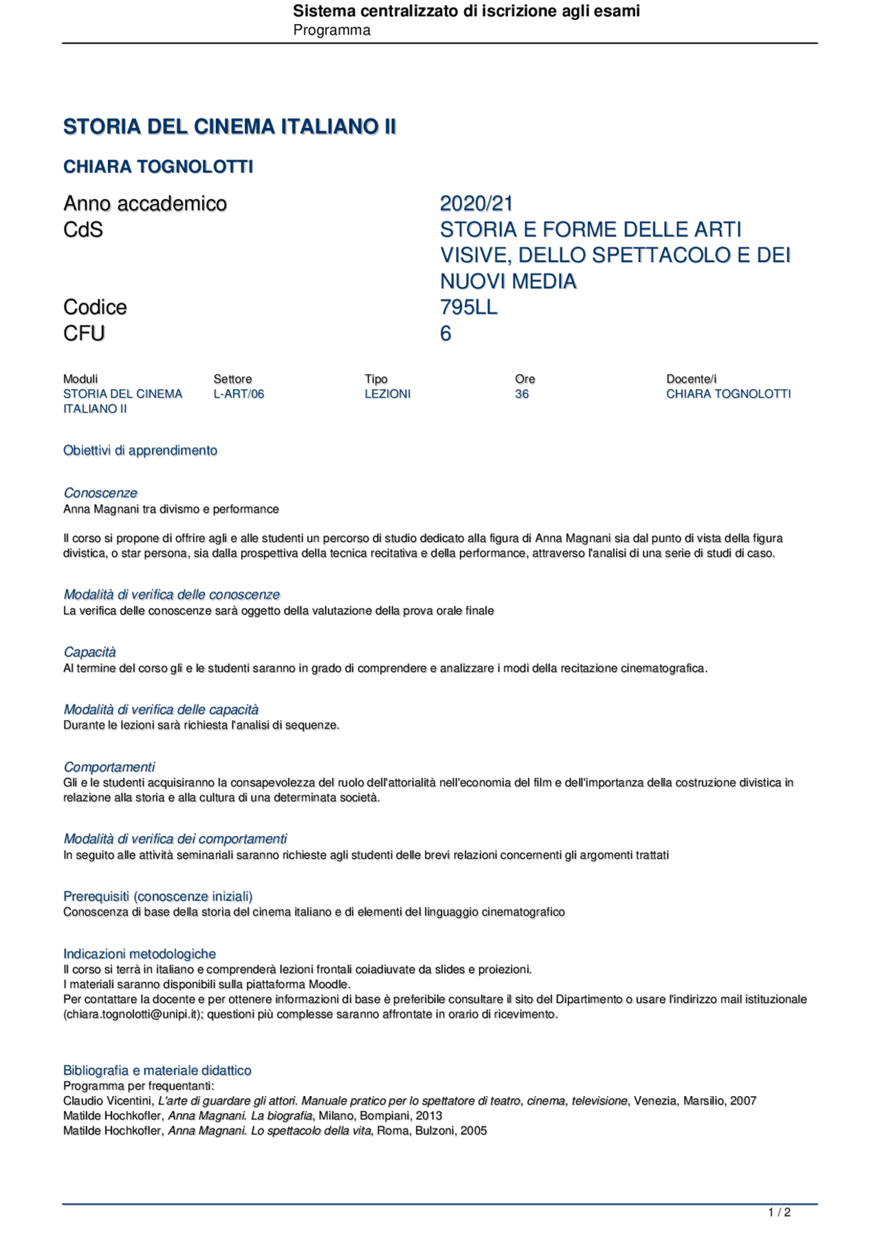 Programma cinema unipi - Docsity