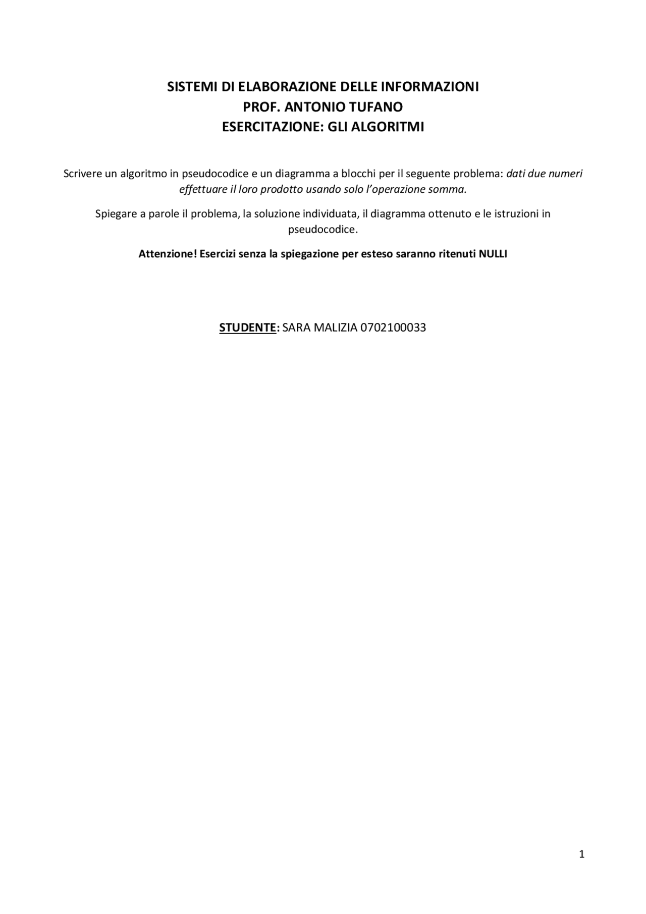 Sistemi Di Elaborazione Delle Informazionielaborato Algoritmi Docsity