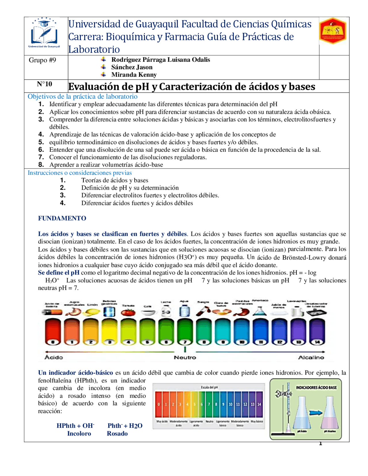Hoja De Trabajo De Escala De Ph De ácidos Y Bases