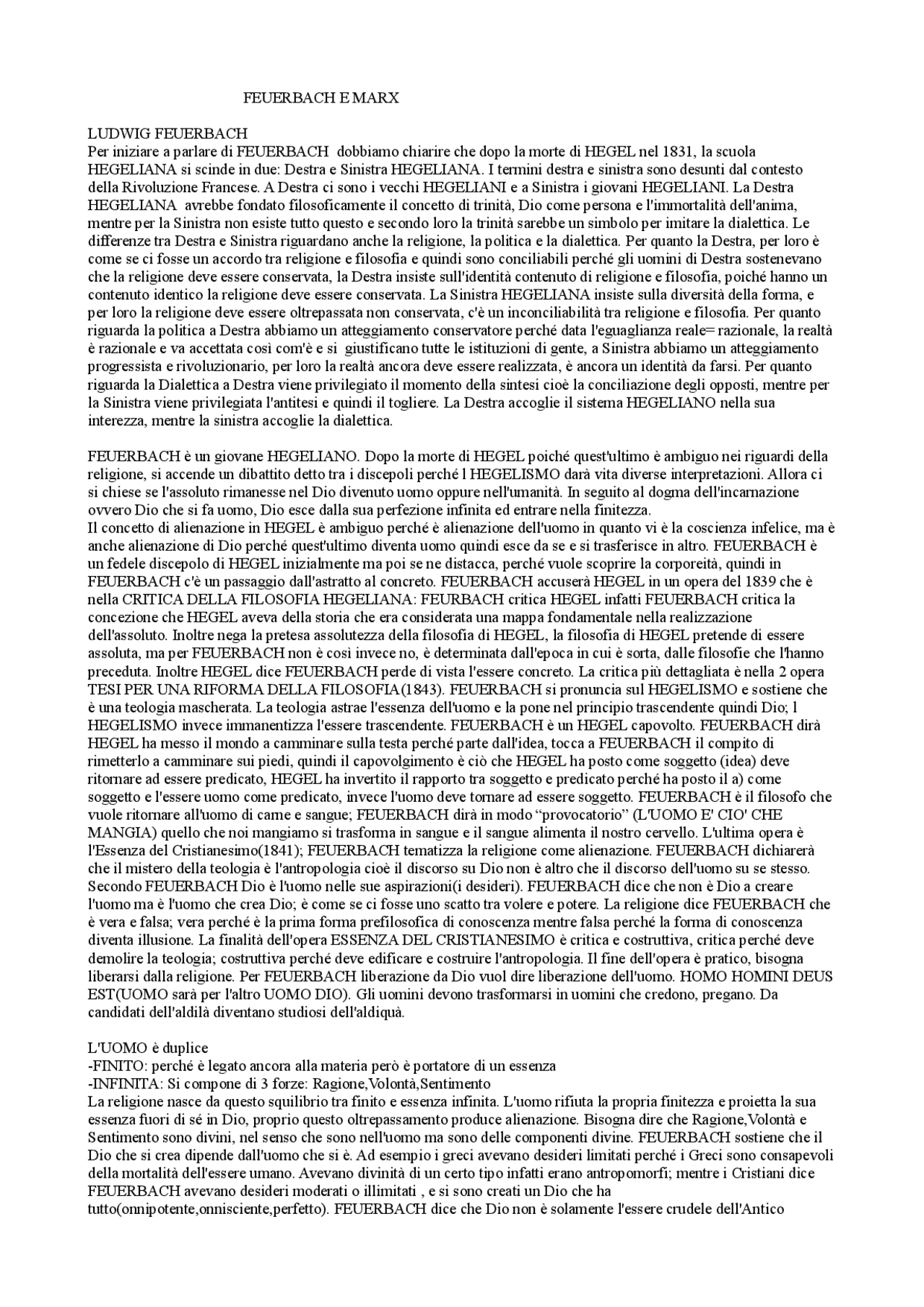 FEUERBACH E MARX: ALIENAZIONE - Docsity