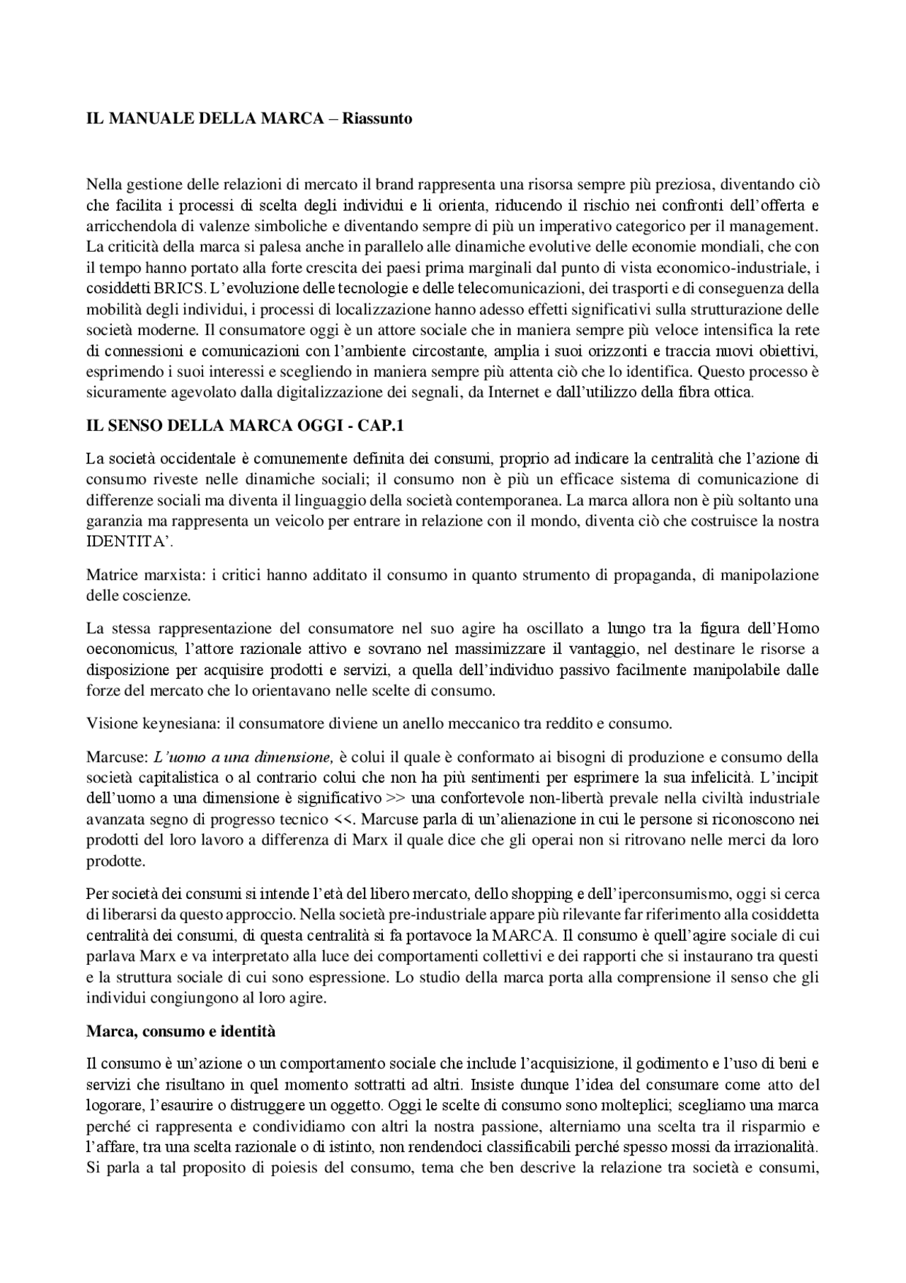 Riassunto Il Manuale Della Marca Docsity